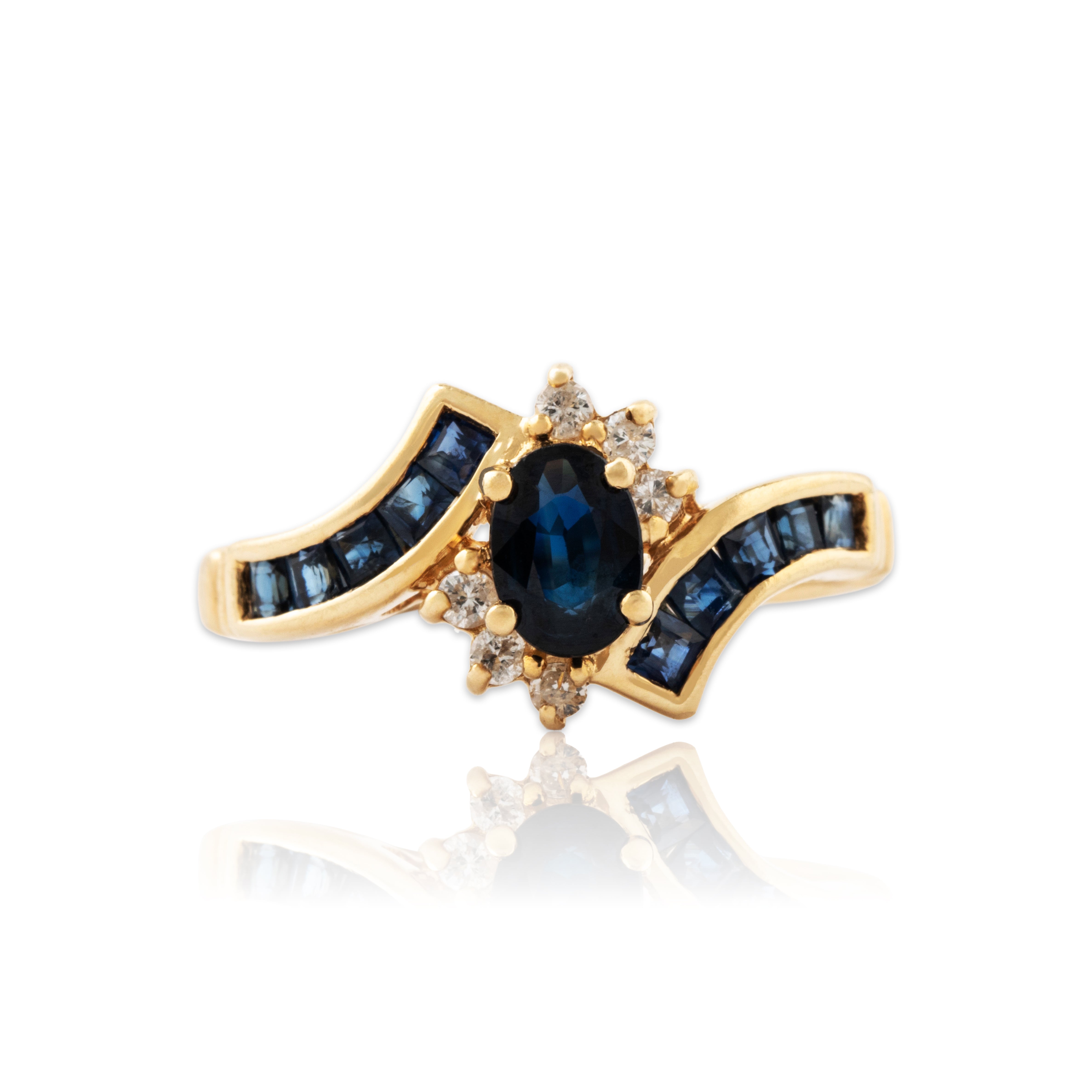 Vintage 14k Yellow Gold Blue Sapphire Diamond Bypass Ring 6.50 – Abbott ...