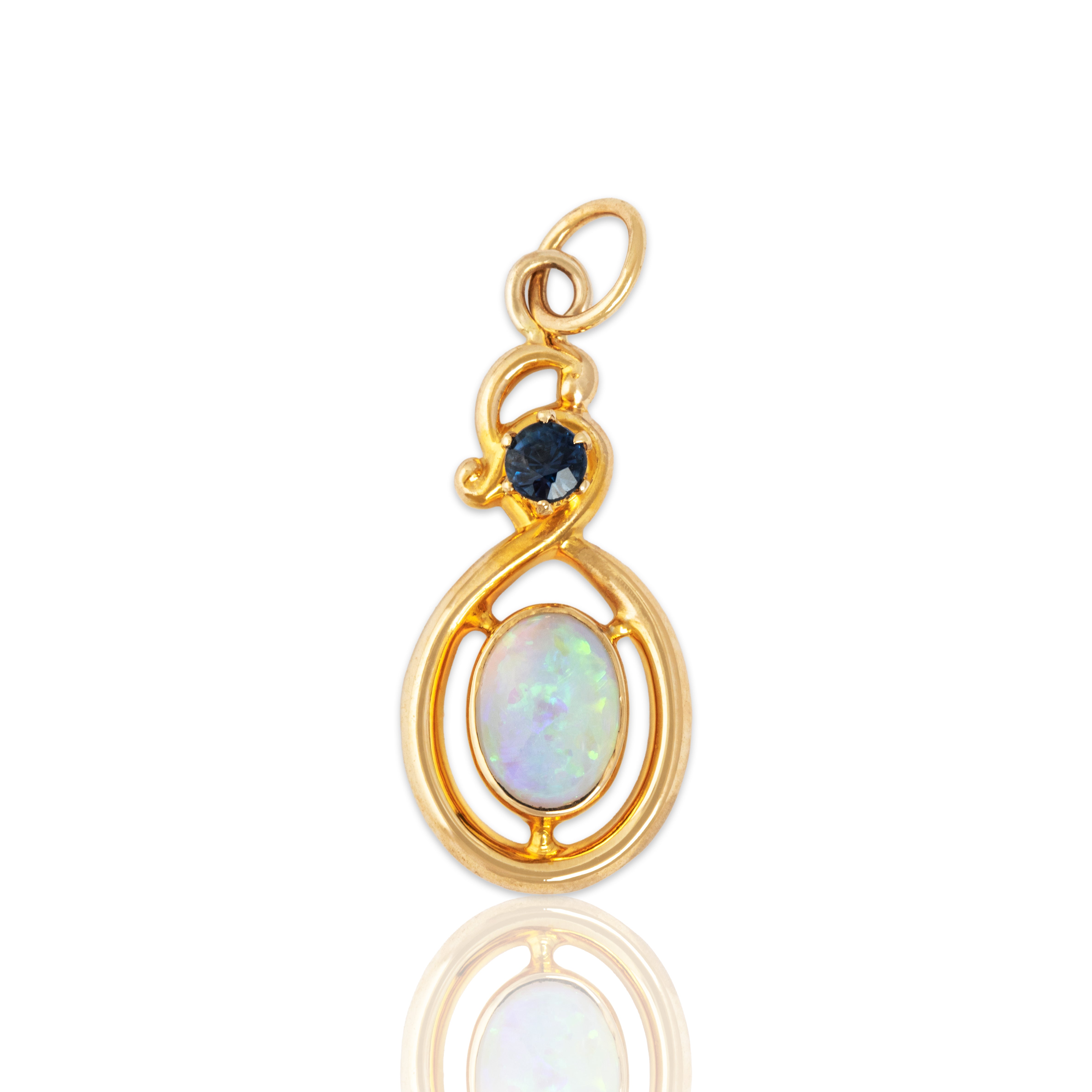 Vintage 14k Yellow Gold Opal Blue Sapphire Gleaming Figure-8 Charm / P ...