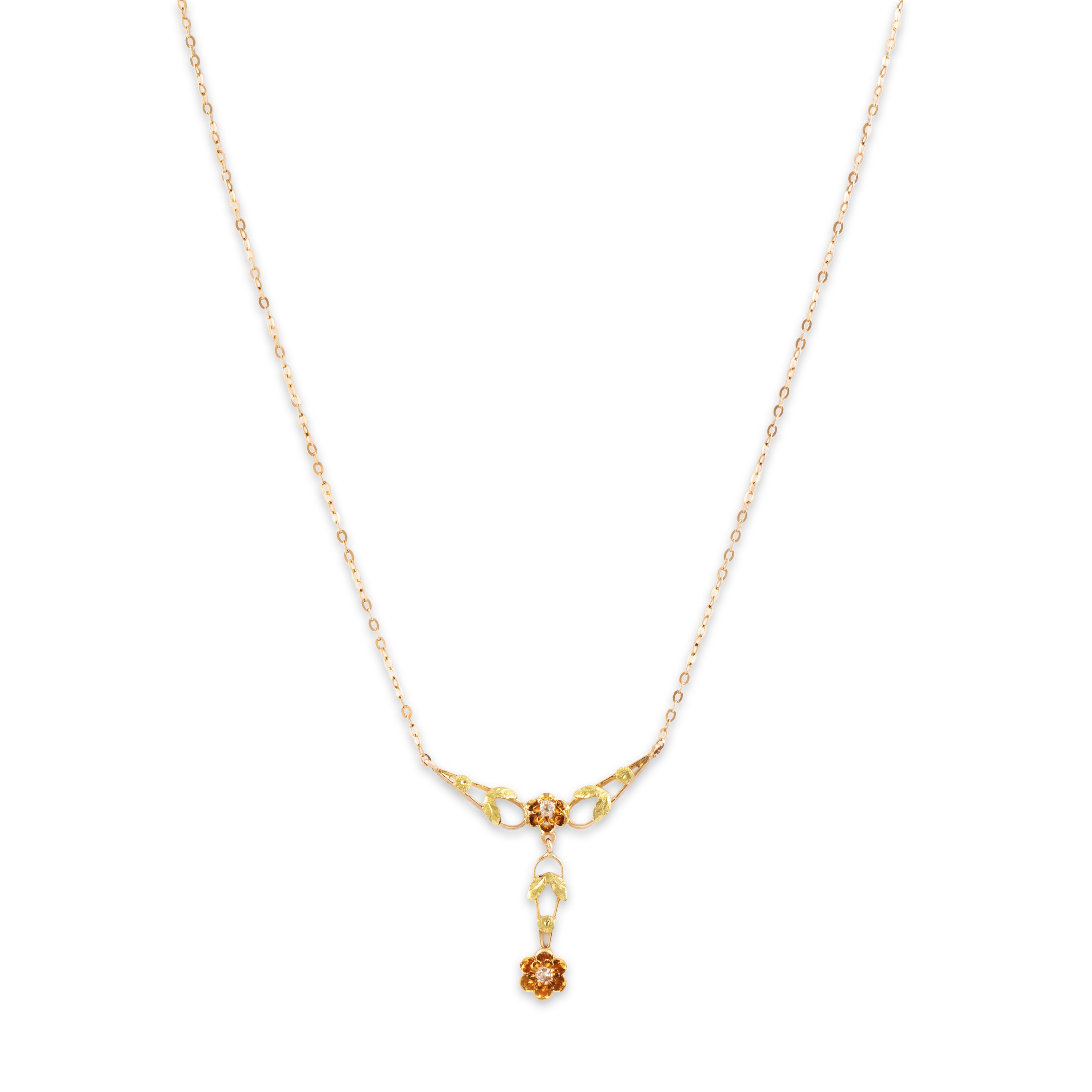 Antique 10k Rose & Yellow Gold Diamond Dainty Foliate Lavalier Necklace ...