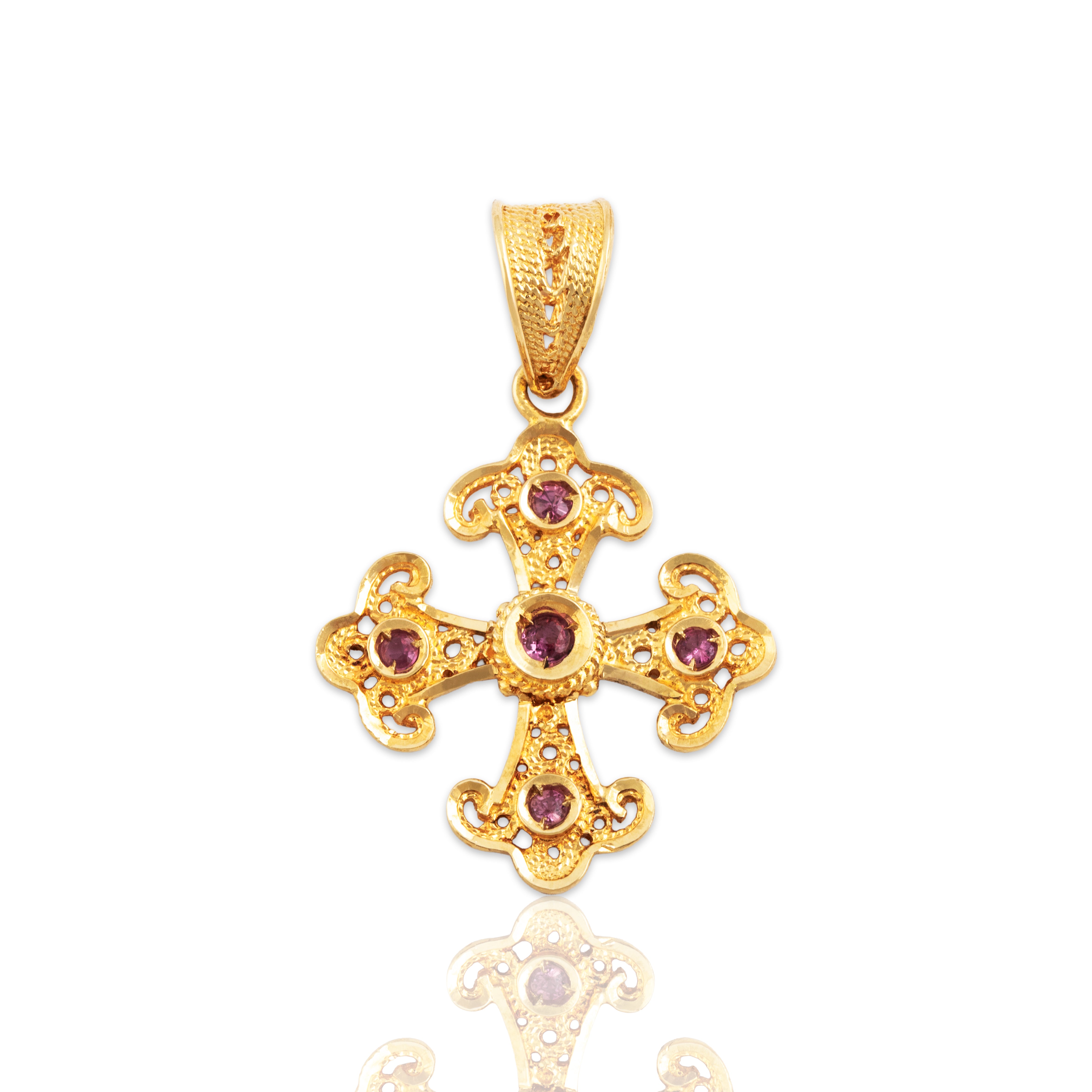 Vintage 18k Yellow Gold Pink Sapphire Incredible Openwork Bottony Cros ...