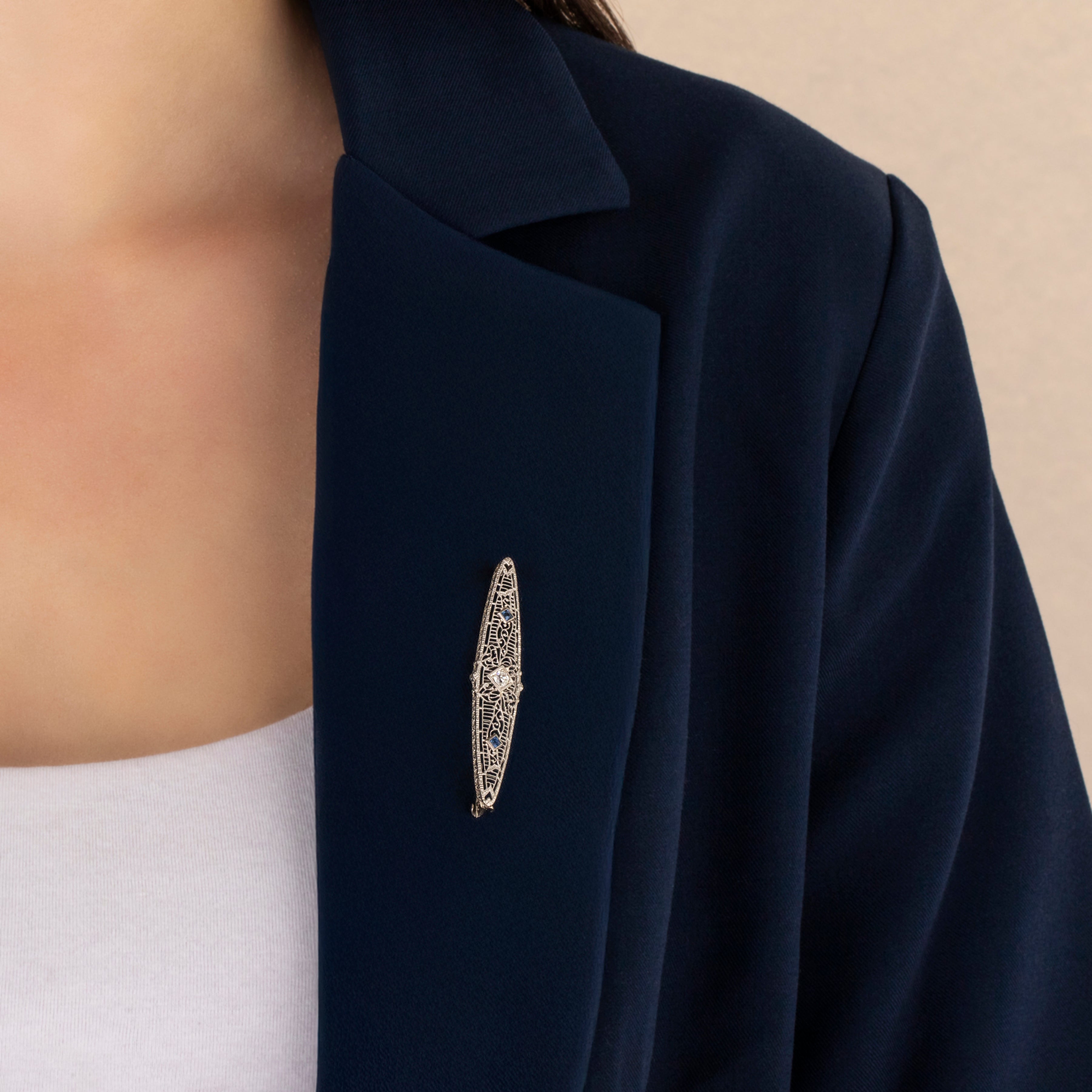 Antique Art Deco 14k White Gold Natural Old Mine Diamond Synthetic Sap ...